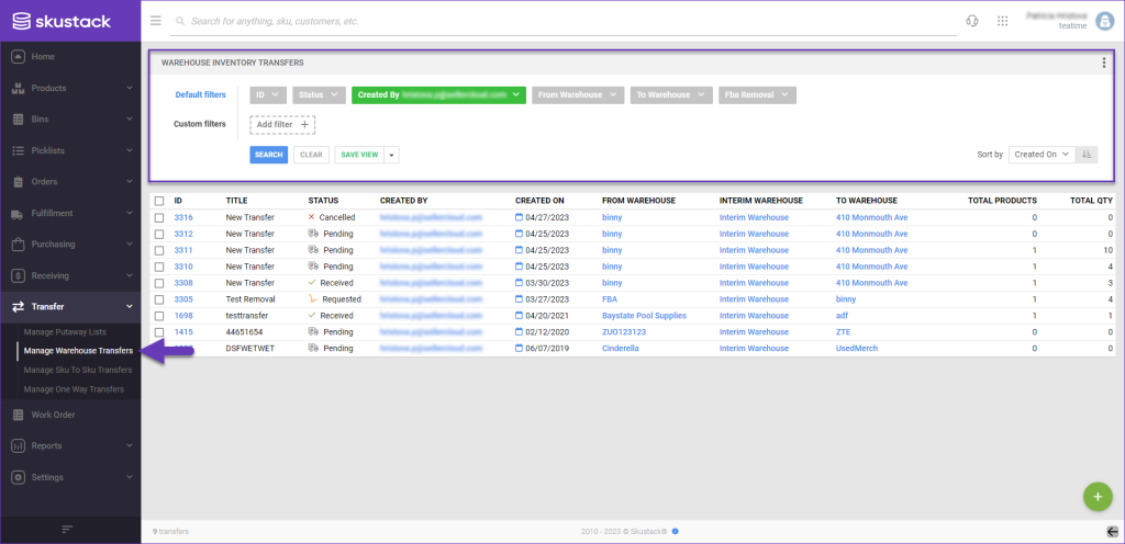 Warehouse To Warehouse Transfer - Skustack Help