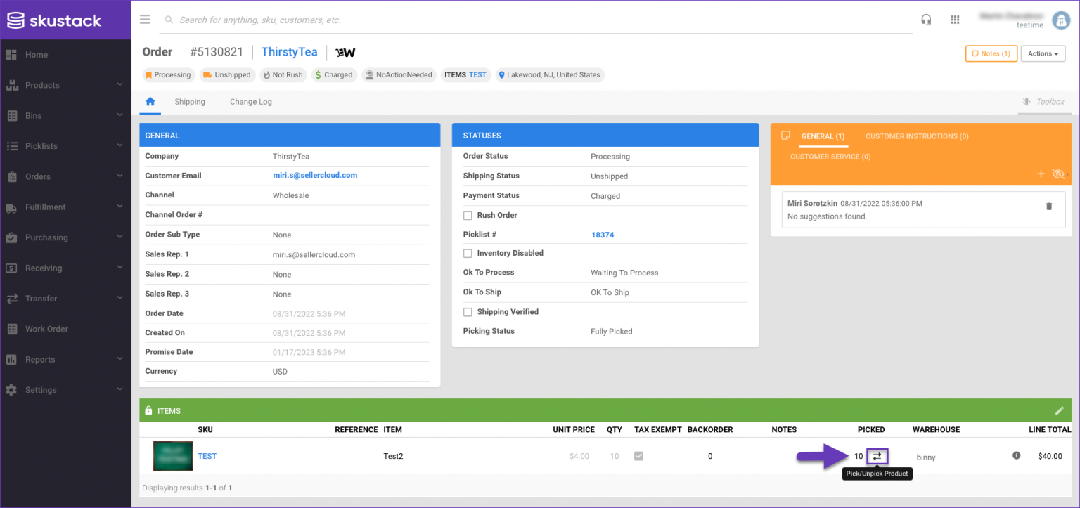 Picking Order Items - Skustack Help