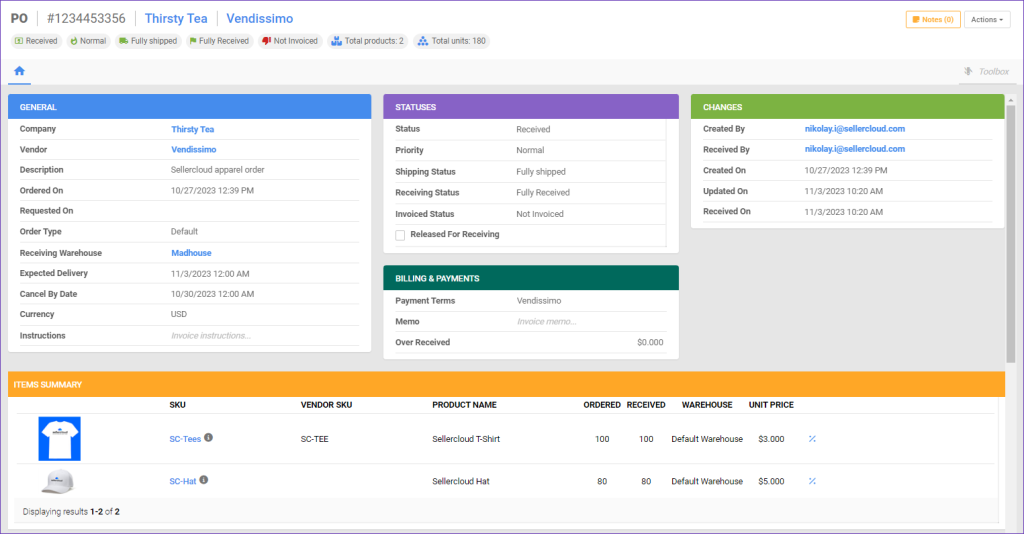 Purchase Order Details Page - Skustack Help